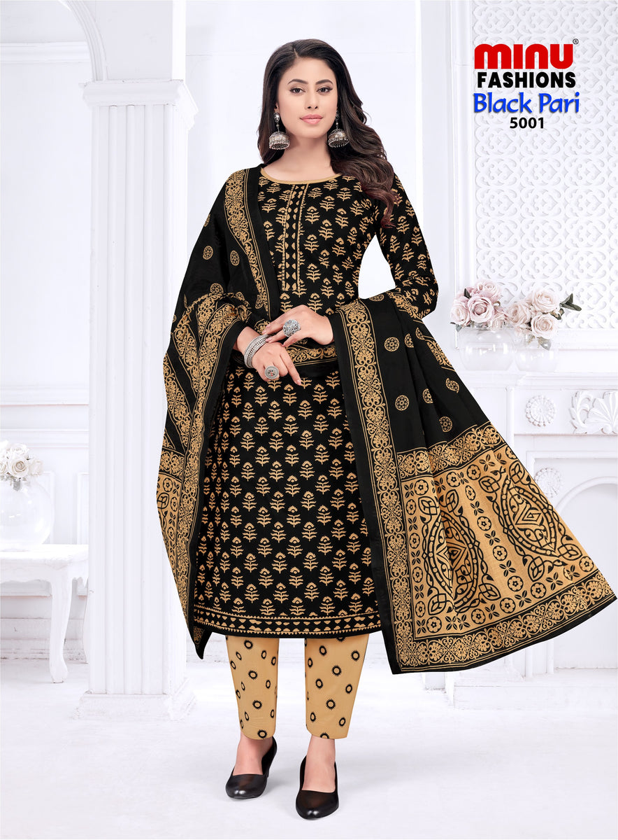 Printed Cotton Unstitched Salwar Suit Black Pari Vol - 5 (10 Pcs Set ...